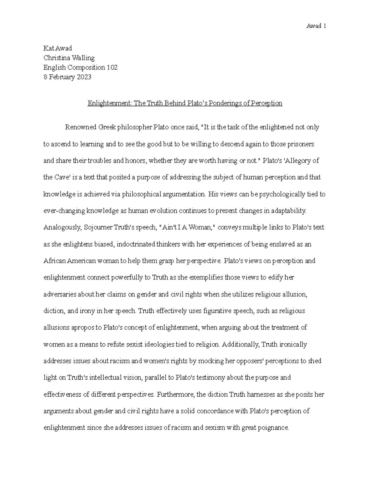 English Composition 102 - First Formal Essay - Kat Awad Christina ...