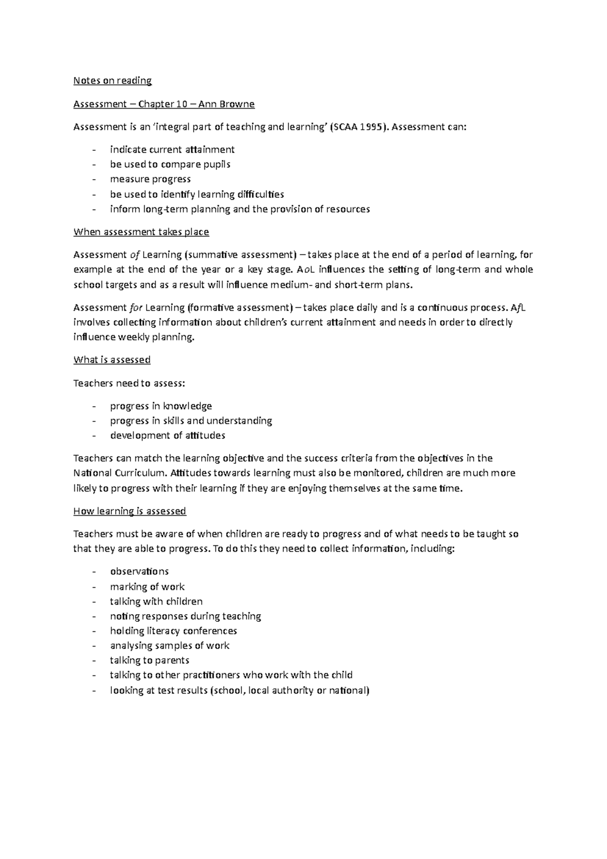 Notes on Browne - Assessment - Notes on reading Assessment – Chapter 10 ...