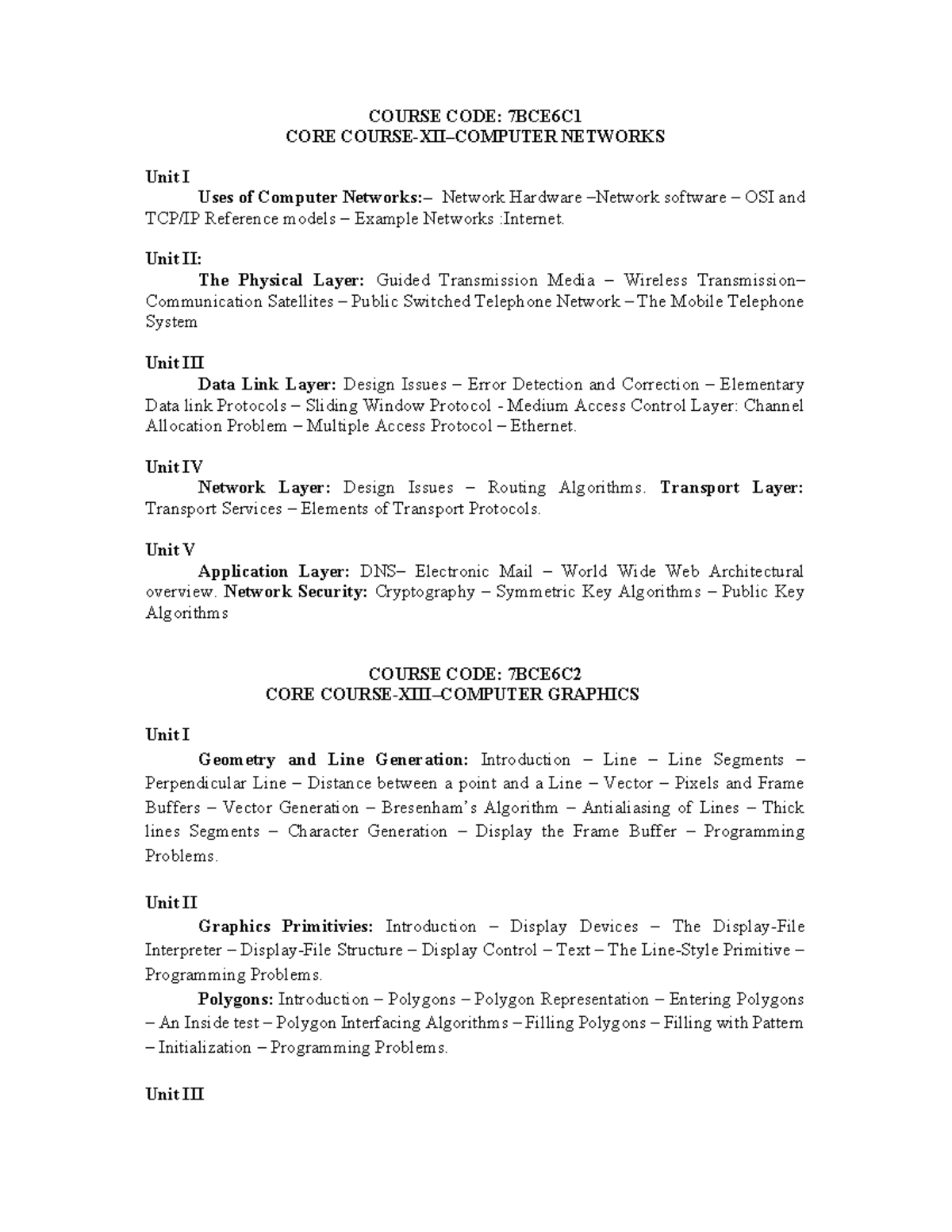Syllabus All Syallabus Course Code 7bce6c Core Course Xiicomputer Networks Unit I Uses Of