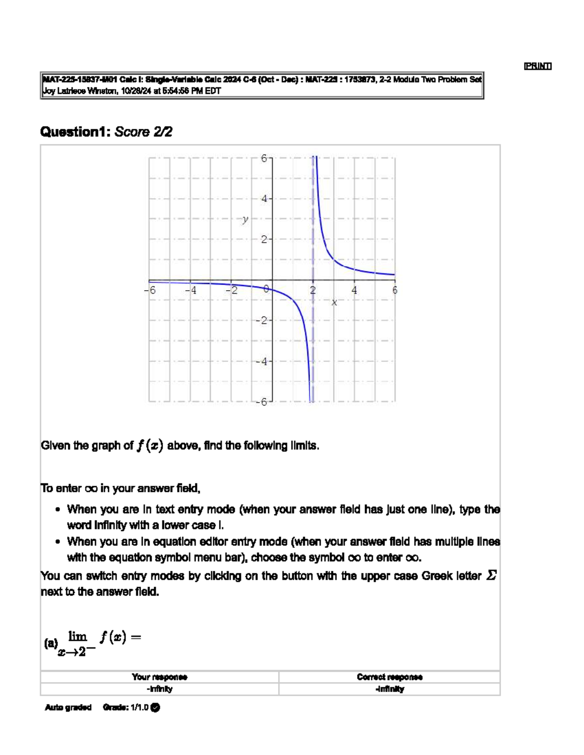 Problem Set Two - Calc I: Calc 2024 (Oct Dec) : : 1753873, Module Two Problem Set Joy Latriece ...