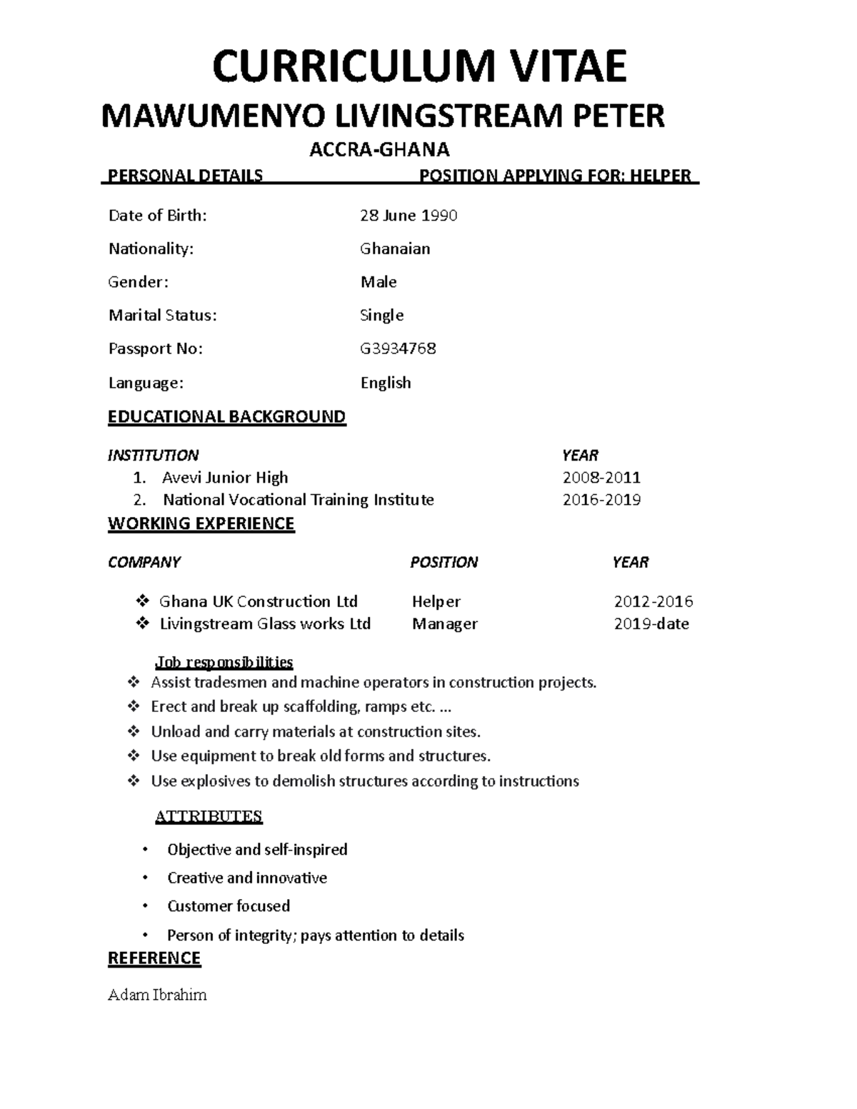 Mawumenyo Livingstream Peter - CURRICULUM VITAE MAWUMENYO LIVINGSTREAM ...