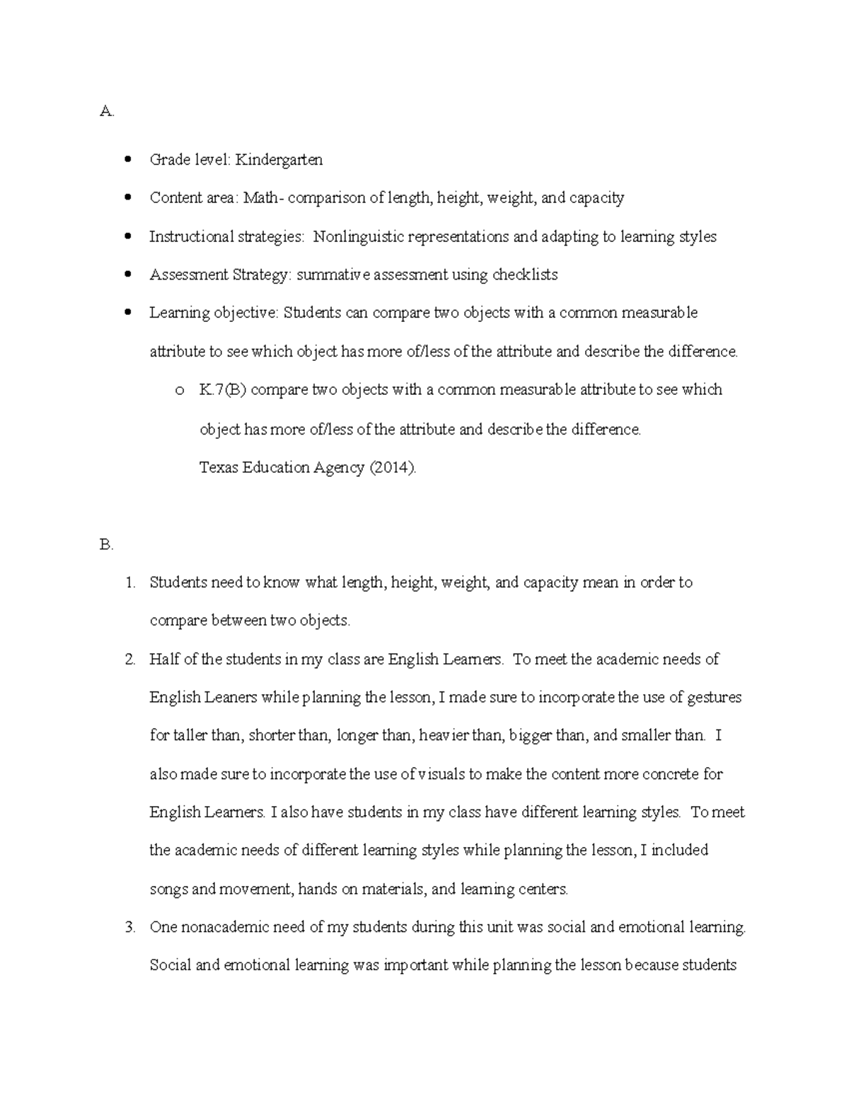 D629 task 1 - Western Governors University - A. Grade level ...