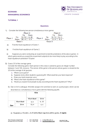 Answer 1 for problem set 1 - ECON3430: MANAGERIAL ECONOMICS Problem Set ...