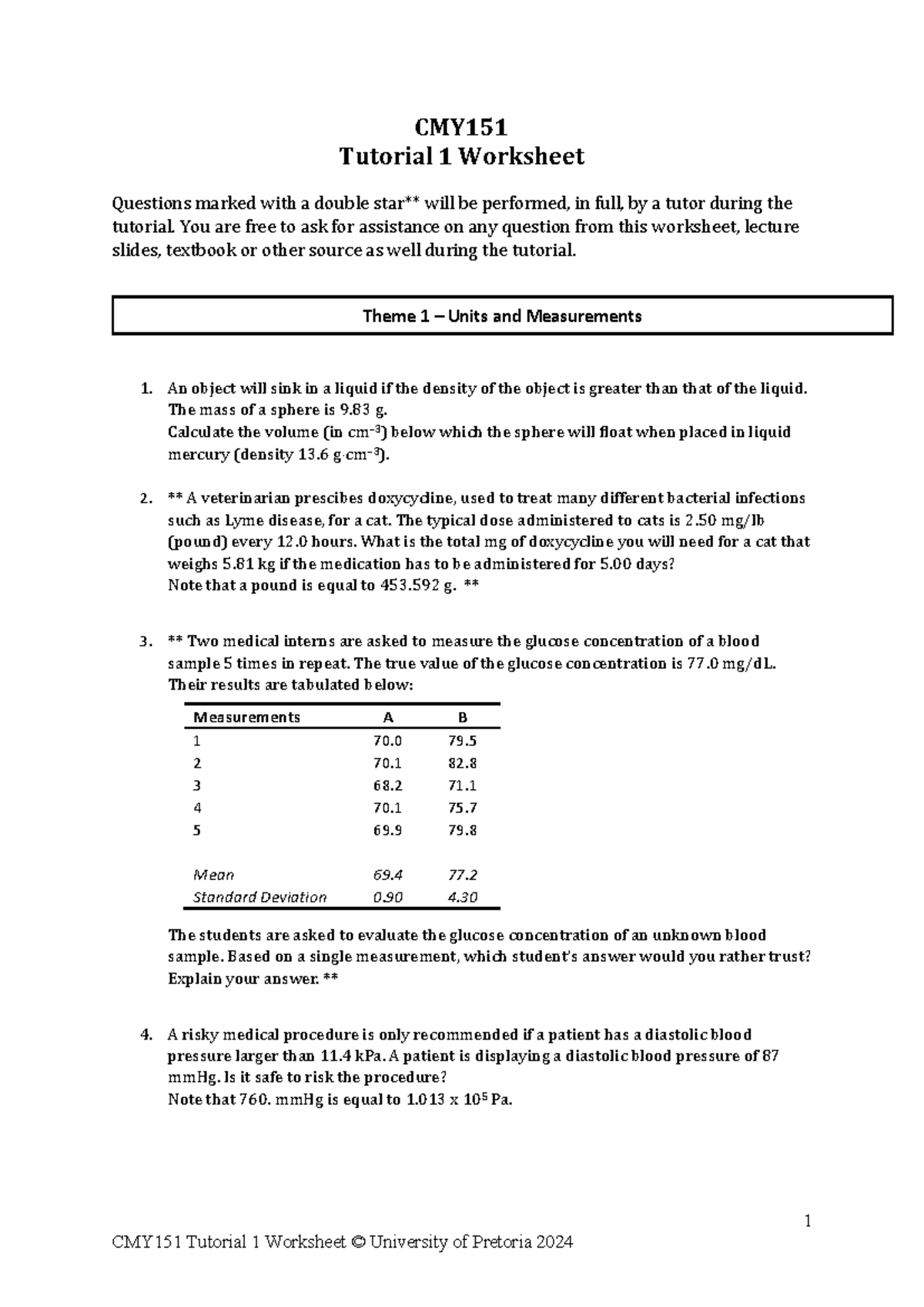 2024 Tutorial 1 Worksheet - 1 CMY Tutorial 1 Worksheet Questions marked ...
