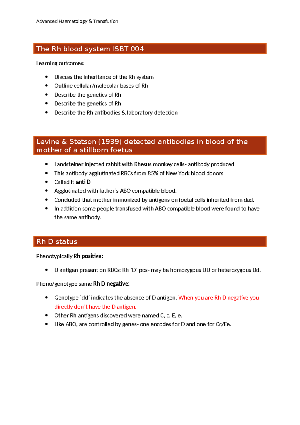 Week 10- Rh blood group system - The Rh blood system ISBT 004 Learning ...