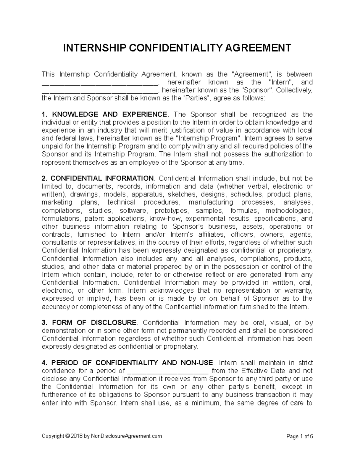 Internship Confidentiality Agreement NDA Template - INTERNSHIP ...
