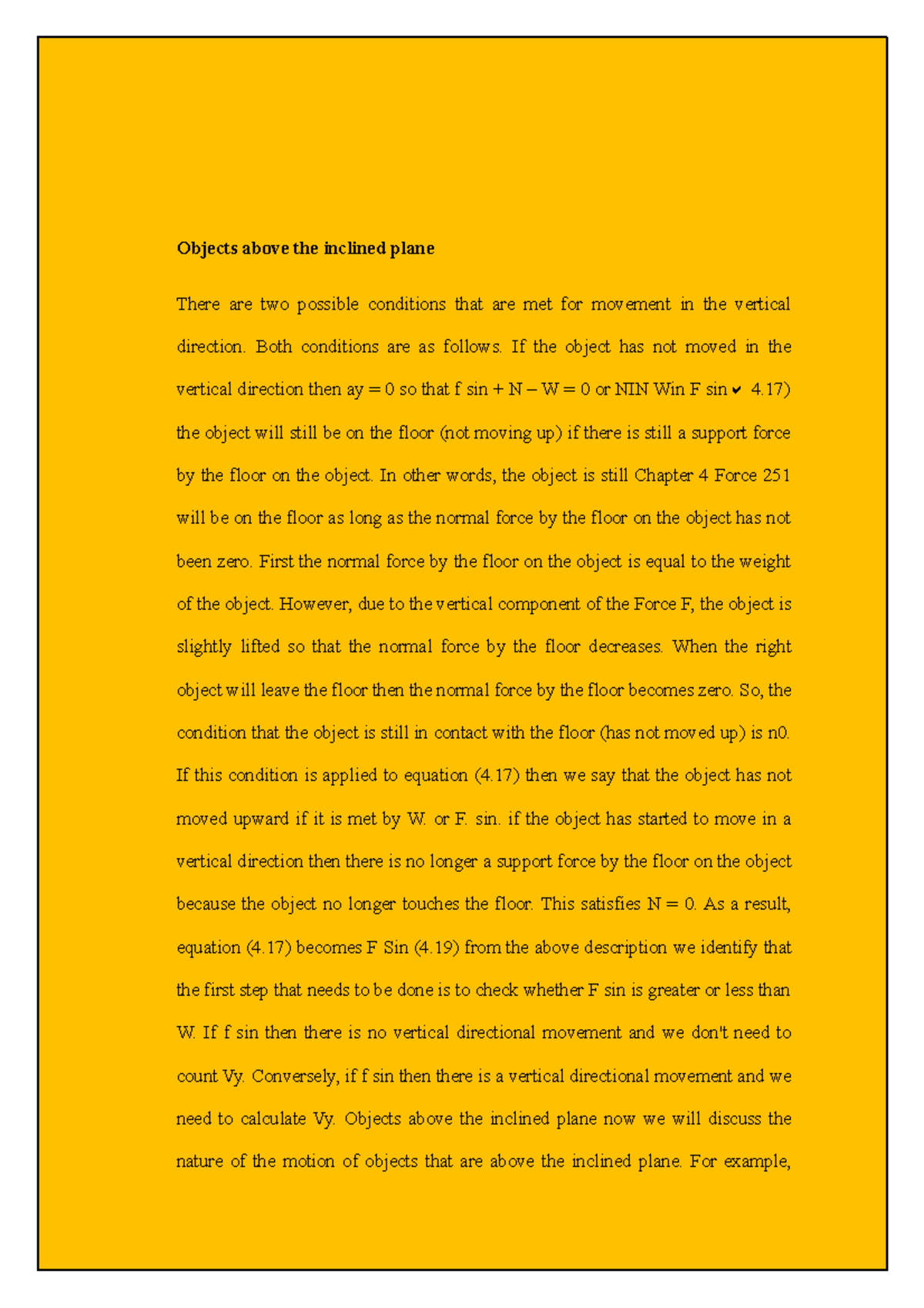 Study Document - Objects above the inclined plane - Objects above the ...