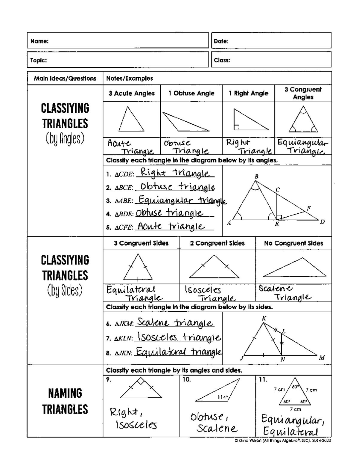 Note Key 4 - Geometry - Name: Date: Topic: Class: Main 3 Congruent 3 ...
