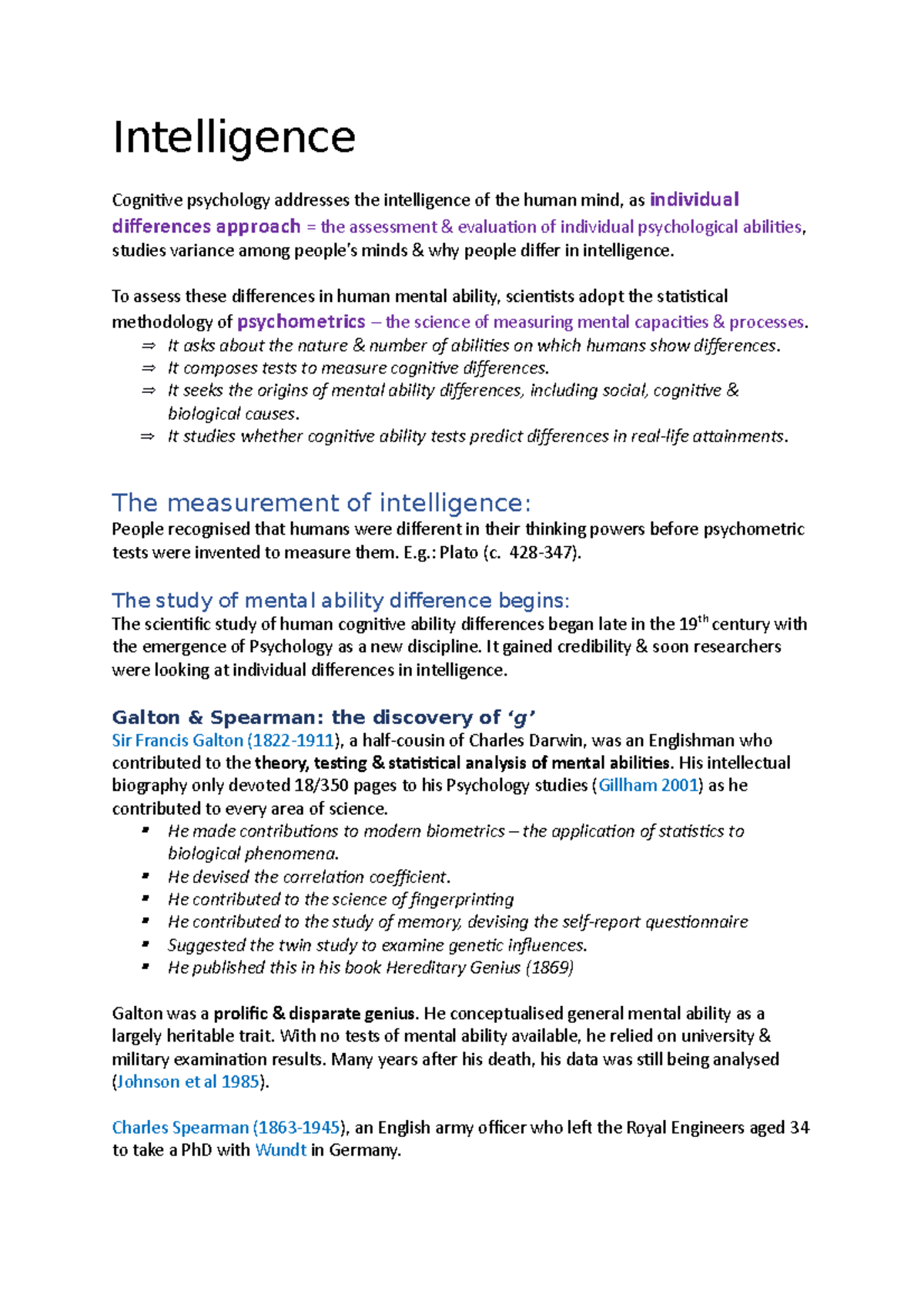 9 Intelligence - condensed topic notes from the Psychology book -by ...