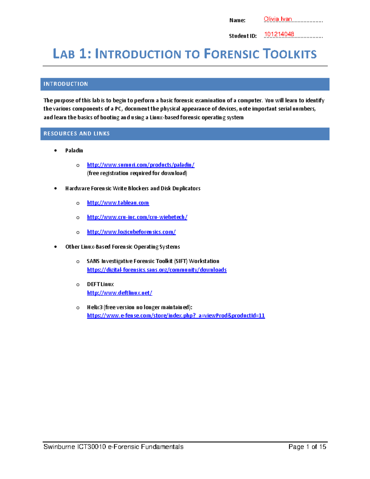 ICT30010 Lab 01 - Introduction to Forensic Toolkits - LAB 1 ...