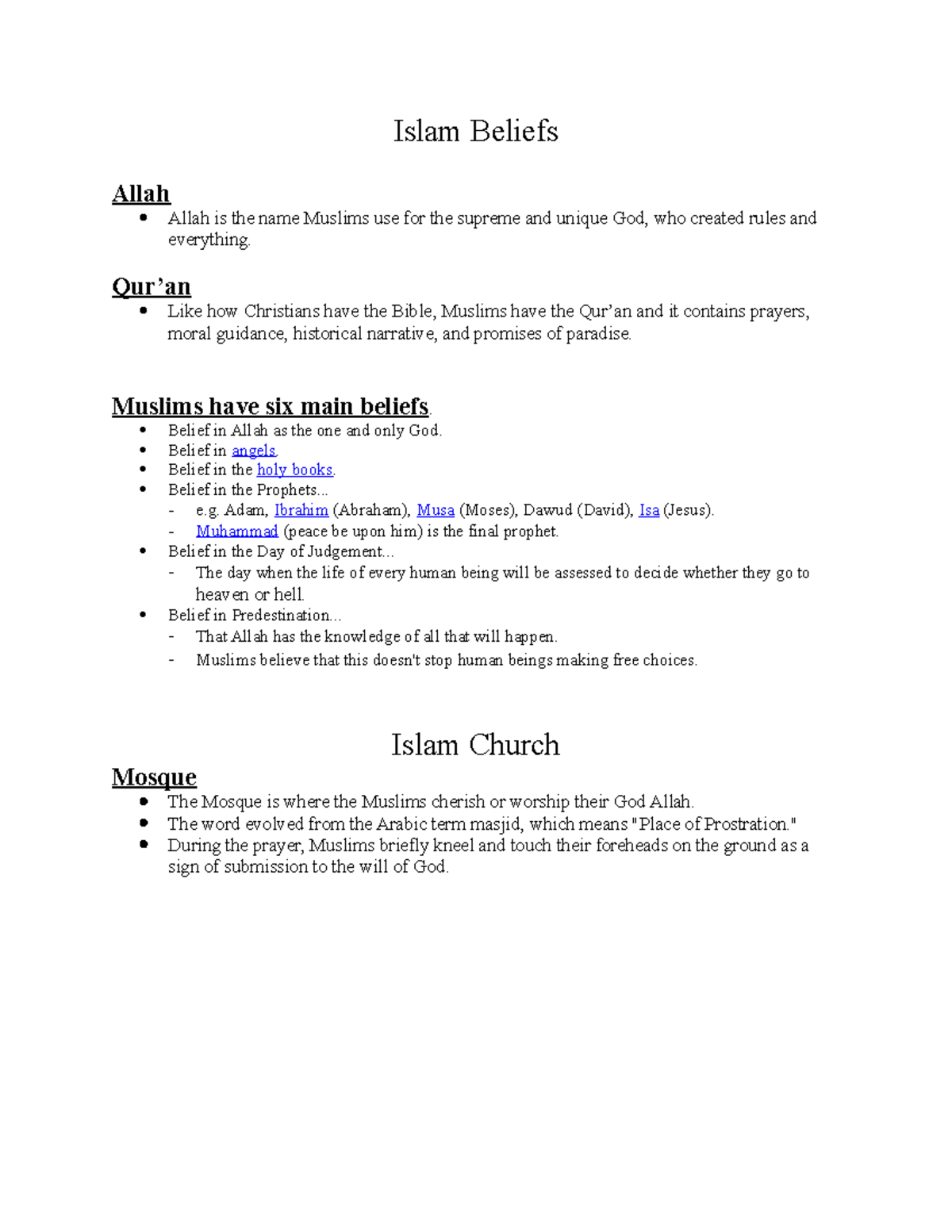 Islam Beliefs - Islam Beliefs Allah Allah is the name Muslims use for ...