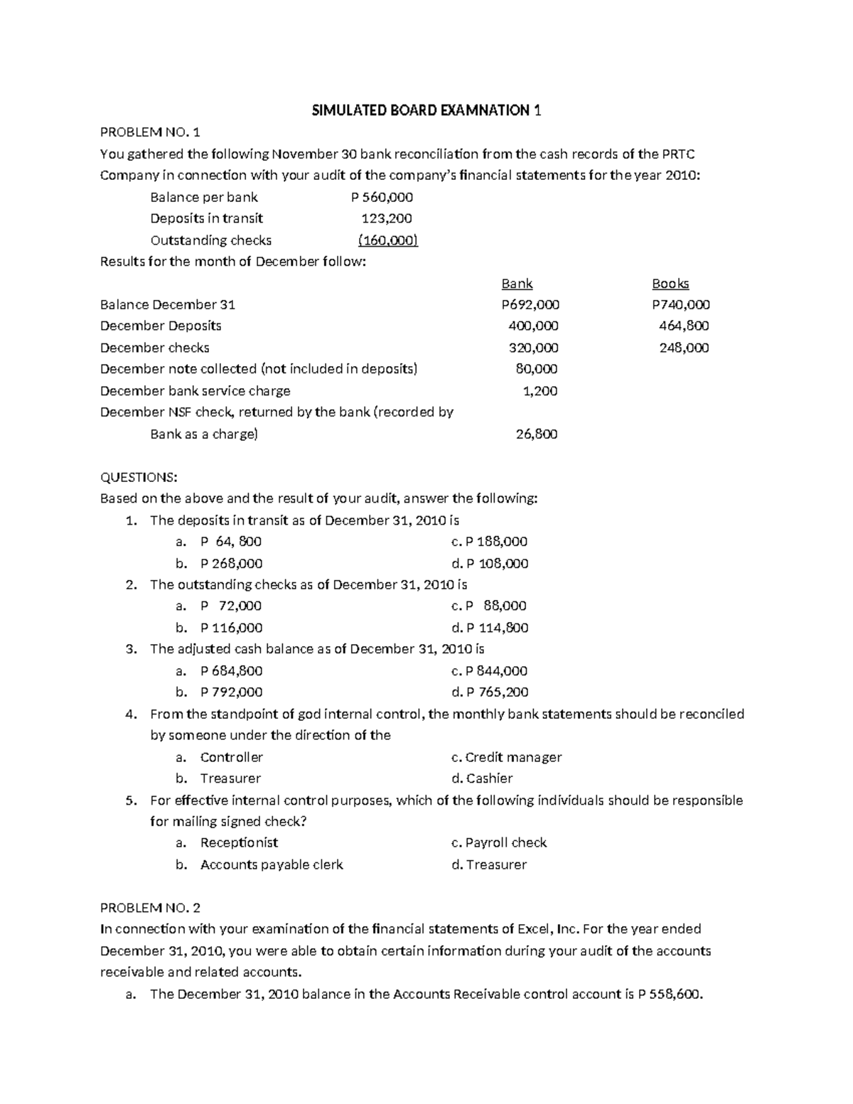 Simulated Board Examnation 1 - SIMULATED BOARD EXAMNATION 1 PROBLEM NO ...