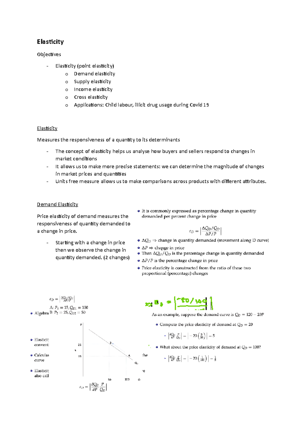 4. Elasticity - Elasticity Objectives Elasticity (point elasticity) o ...