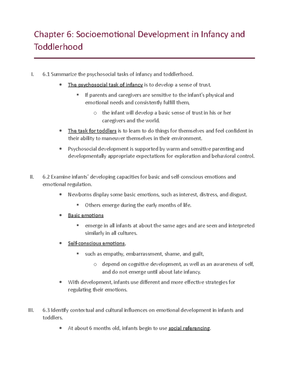 Chapter 6 - Summary Lifespan Development - Chapter 6: Socioemotional ...