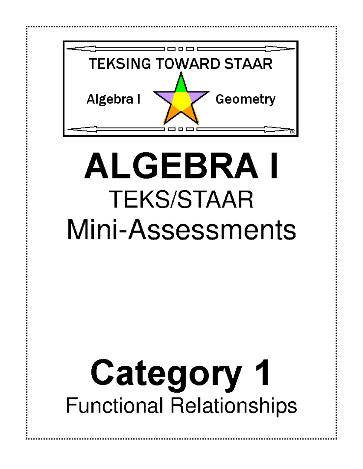 Category 1 Beginning and A.1A A1.B A1.C A1 - ALGEBRA I TEKS/STAAR Mini ...