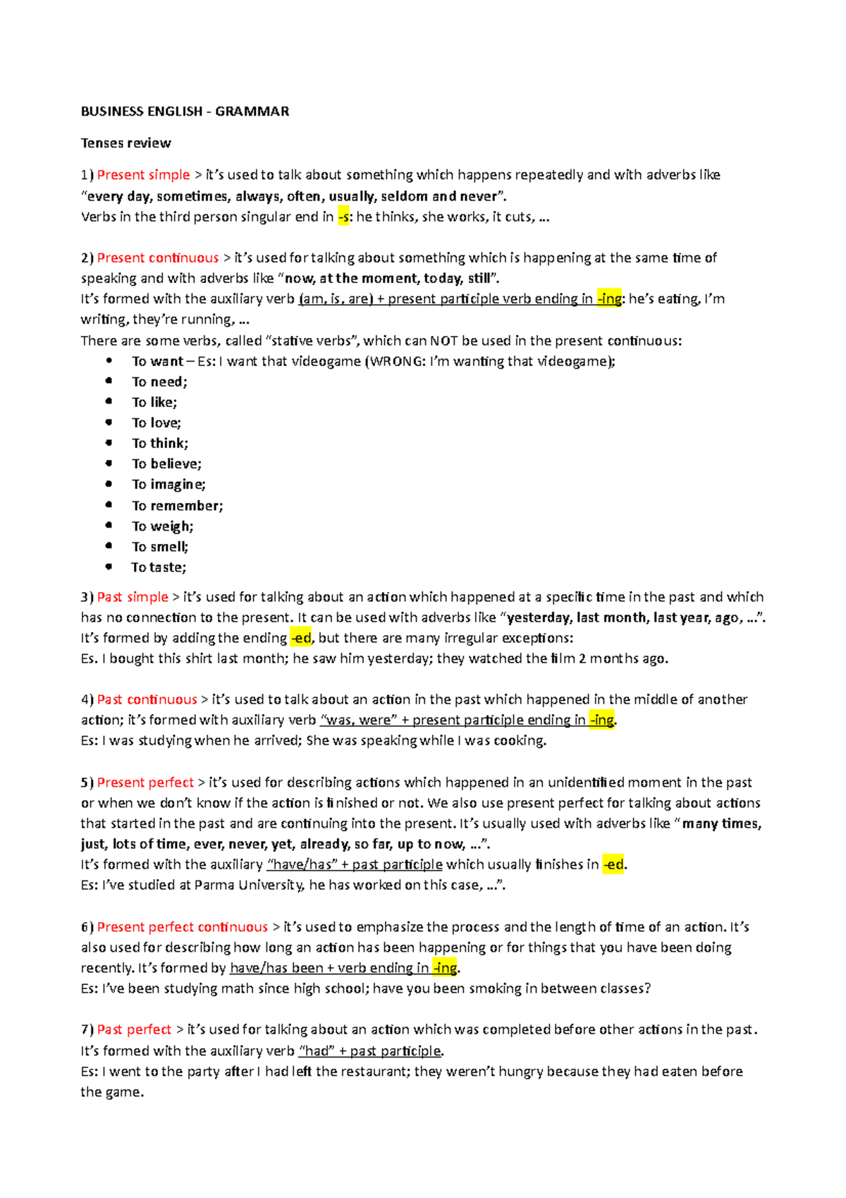 English - grammar - BUSINESS ENGLISH - GRAMMAR Tenses review Present ...