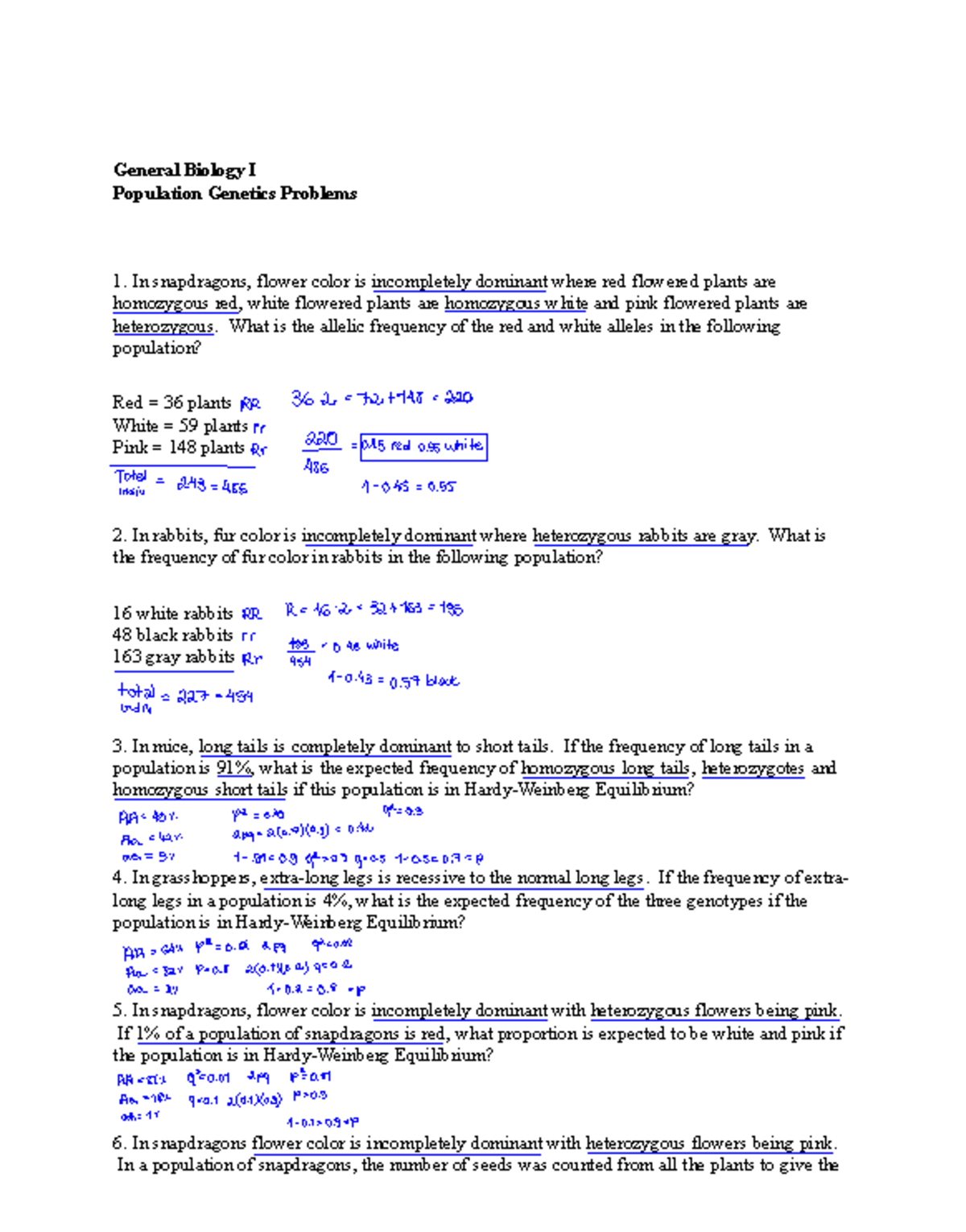 Biology 224 - Sample Genetics practice Dr.Brothy - General Biology I ...
