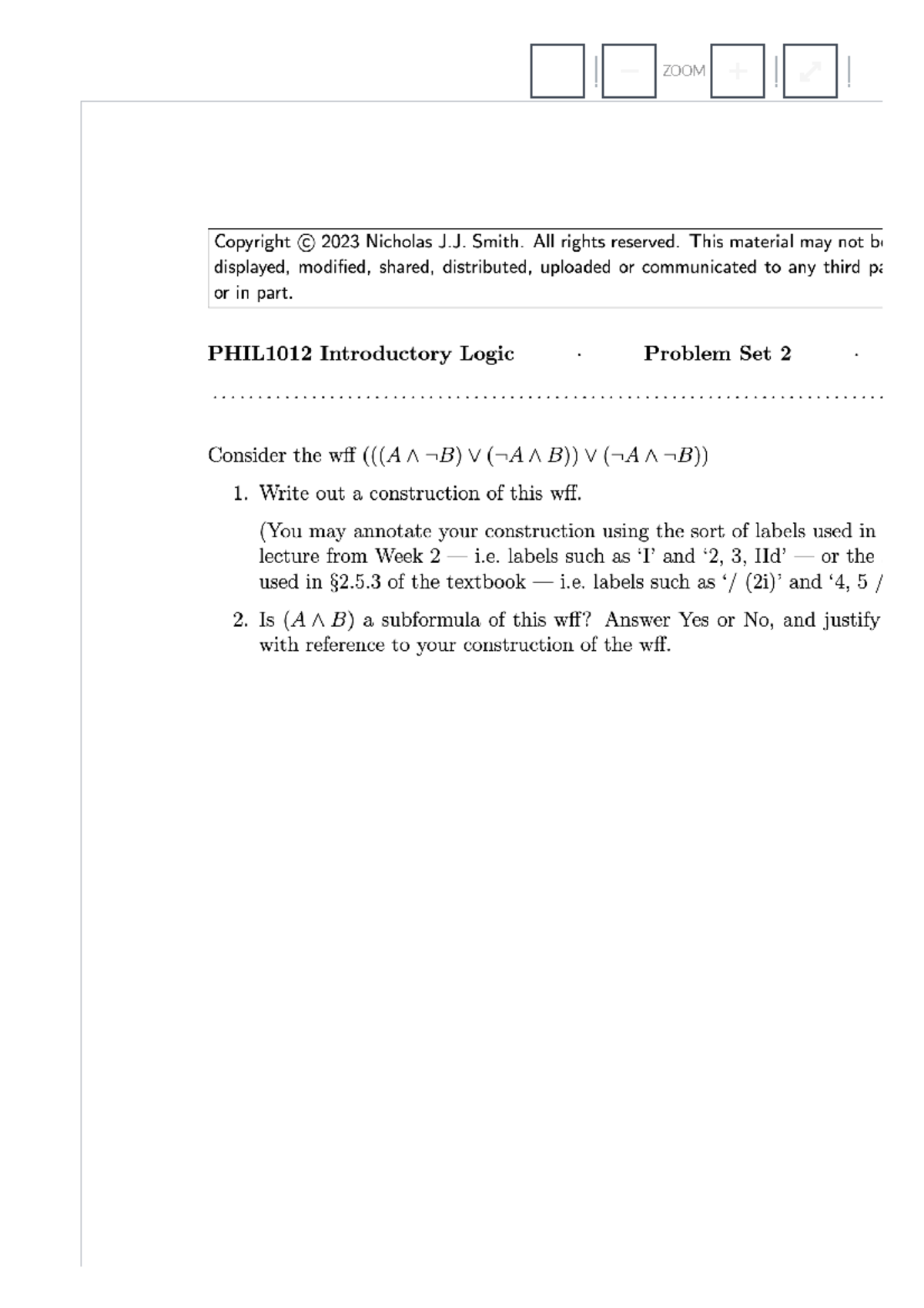 Problem Set 2 (Week 4) - PHIL1012 - ZOOM - Studocu