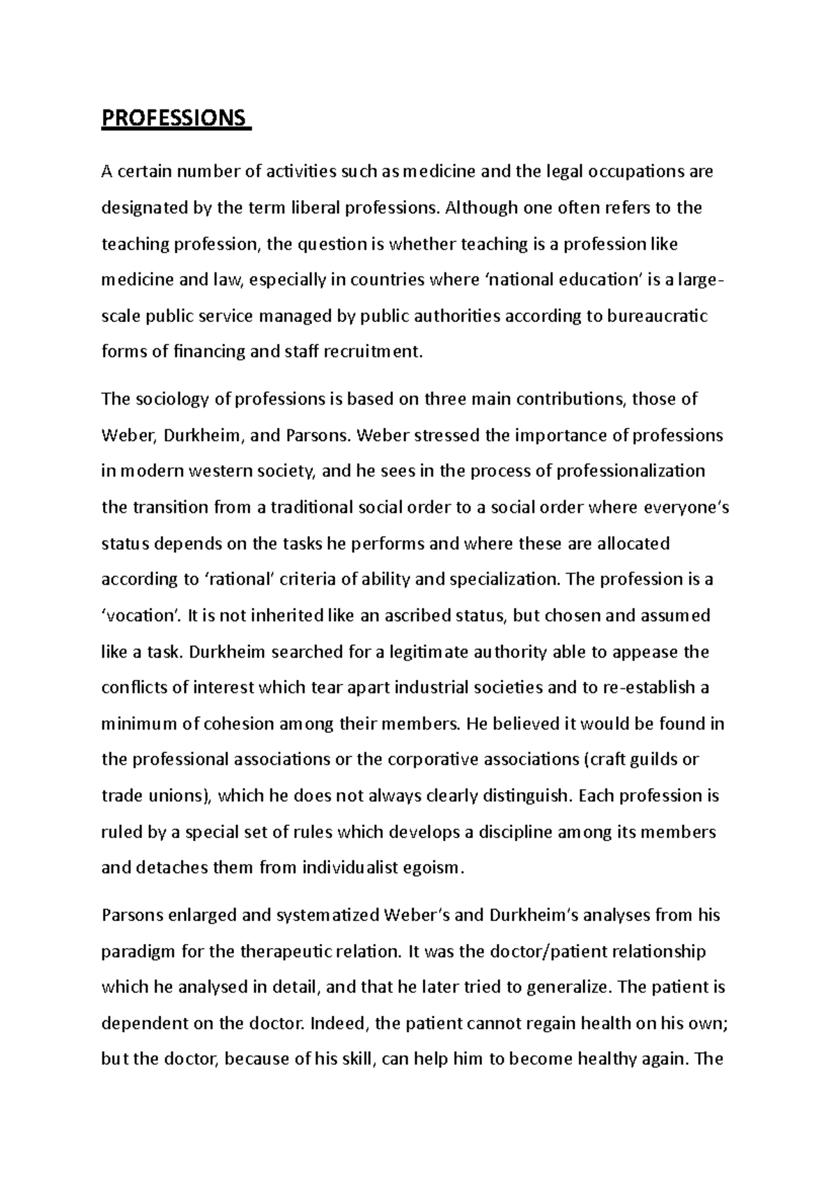 Professions - lecture note will help to understand the Profession ...