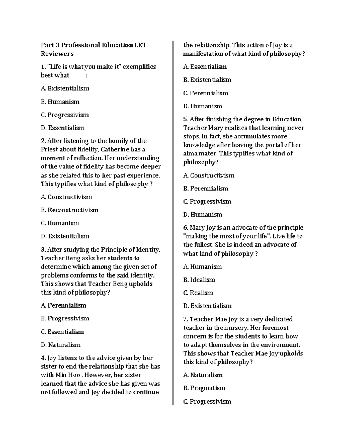 LET Reviewer Part 3 Professional Education with KEY - Part 3 ...