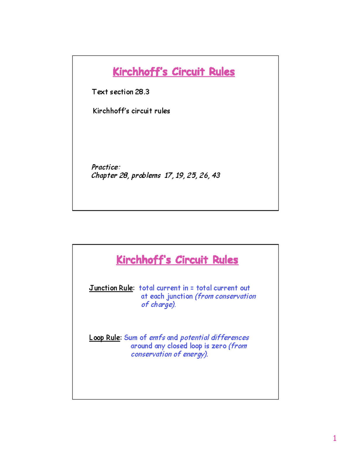 3 Kirchhoff - Text section 28. Kirchhoff’s circuit rules Practice ...
