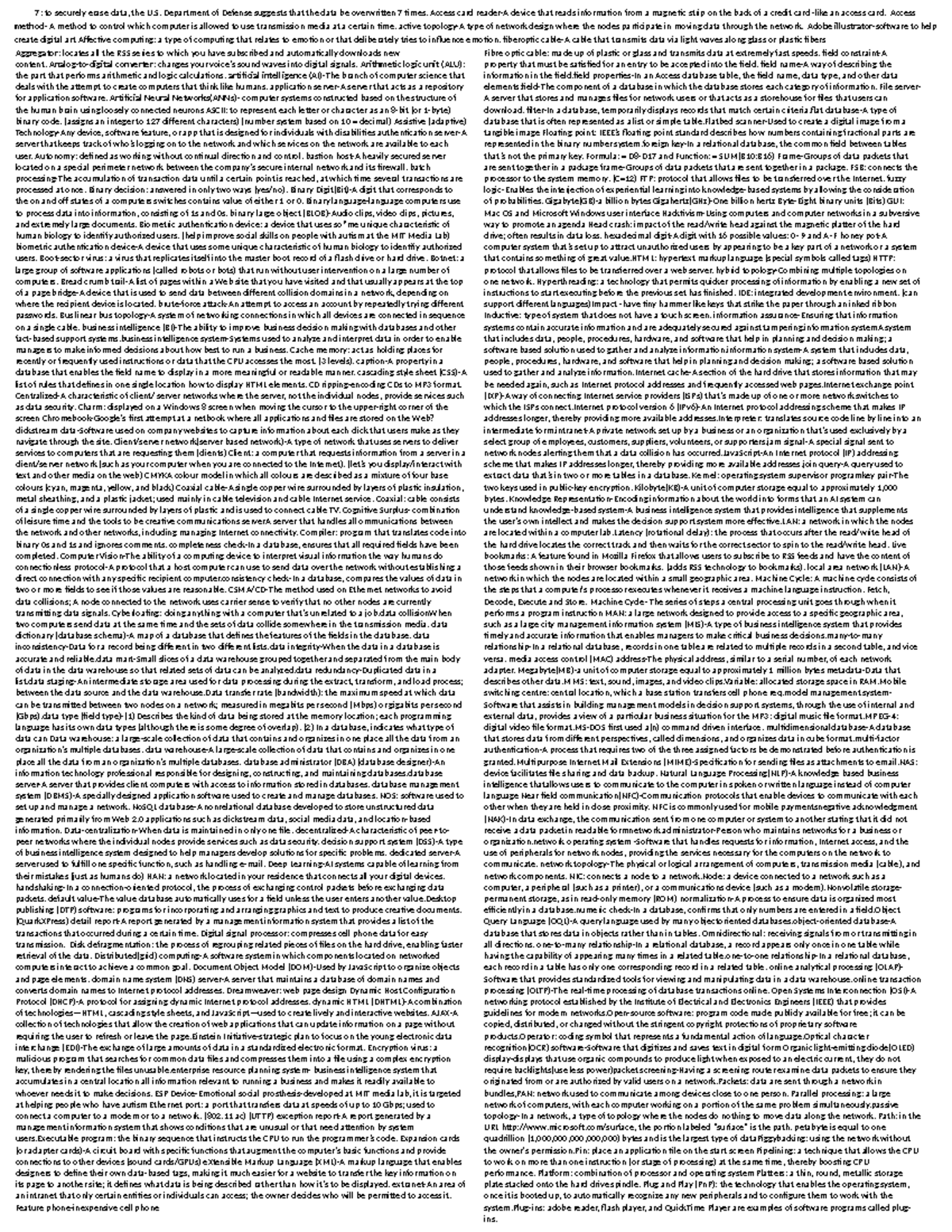 Cs2 - cheat sheet for cp102 final - 7: to securely erase data, the U ...