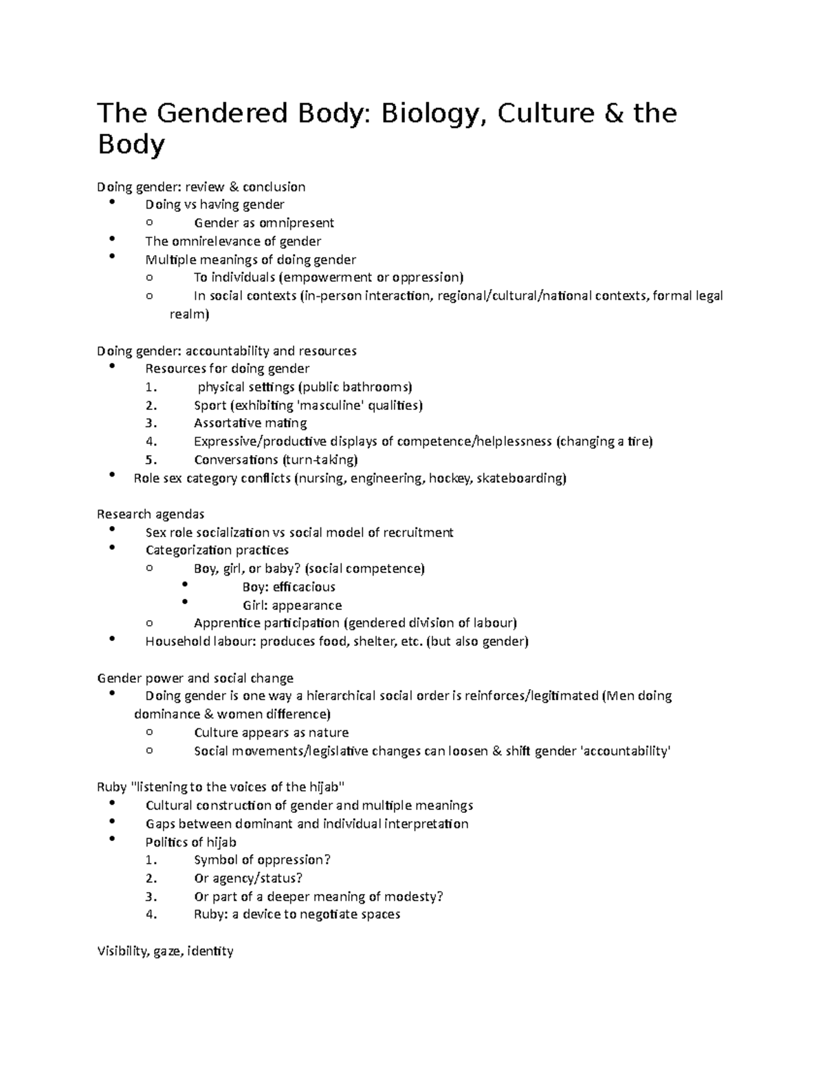 Lecture 3- The Gendered Body: Biology, Culture & the Body - The ...