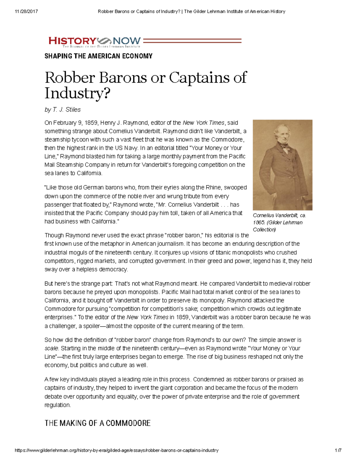 Robber Barons or Captains of Industry The Gilder Lehrman Institute of ...