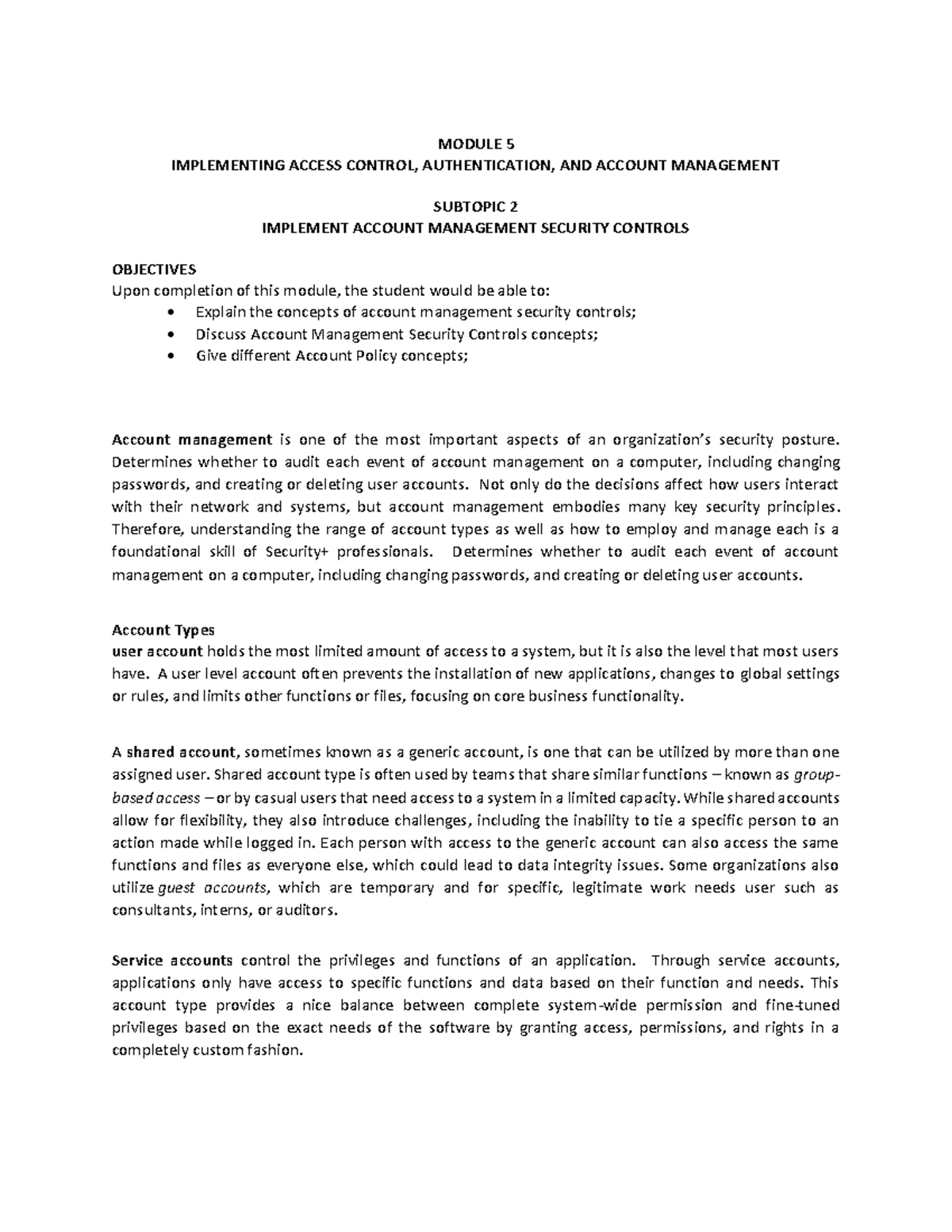 Module 5 - subtopic 2 - Level 2 - MODULE 5 IMPLEMENTING ACCESS CONTROL, AUTHENTICATION, AND ...