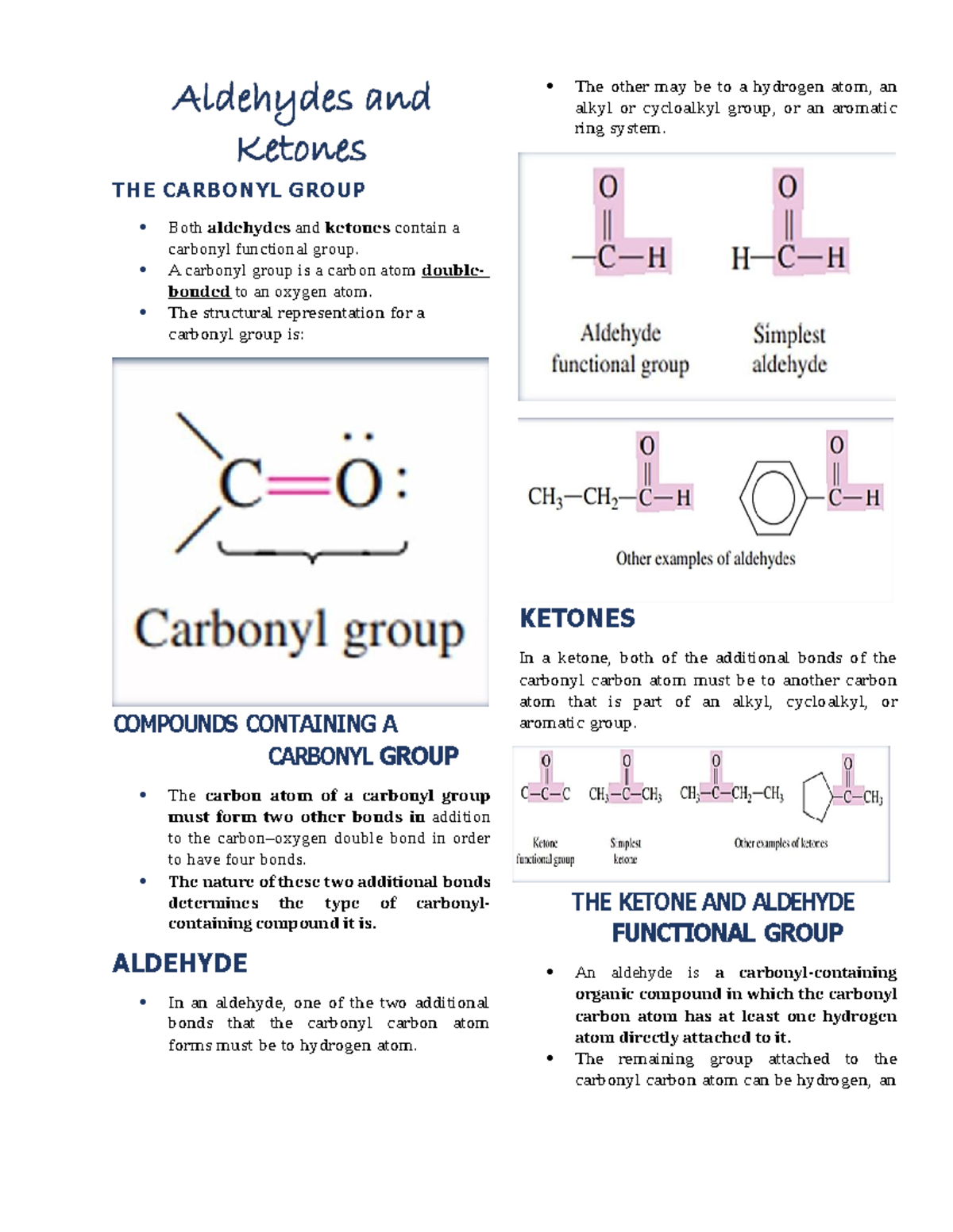 THE Carbonyl Group Inorganic Chem Part 21 Summary - THE CARBONYL GROUP ...