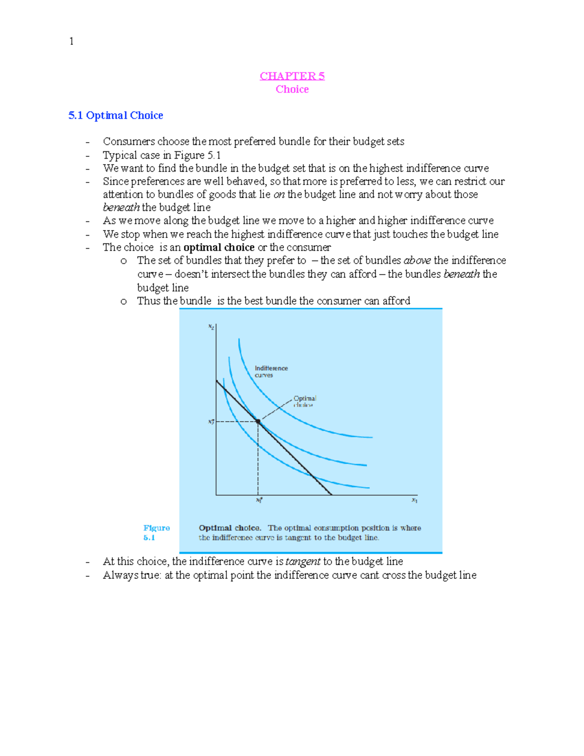 Chapter 5 - Choice - notes - CHAPTER 5 Choice 5 Optimal Choice ...