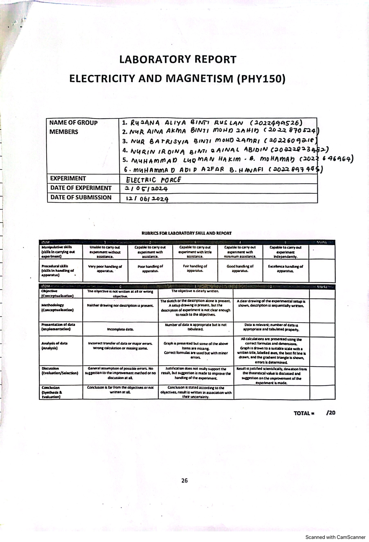 FULL LAB Report PHY150 EXP1 - LABORATORY REPORT ELECTRICITY AND MAGNETISM (PHY150) NAME OF GROUP ...