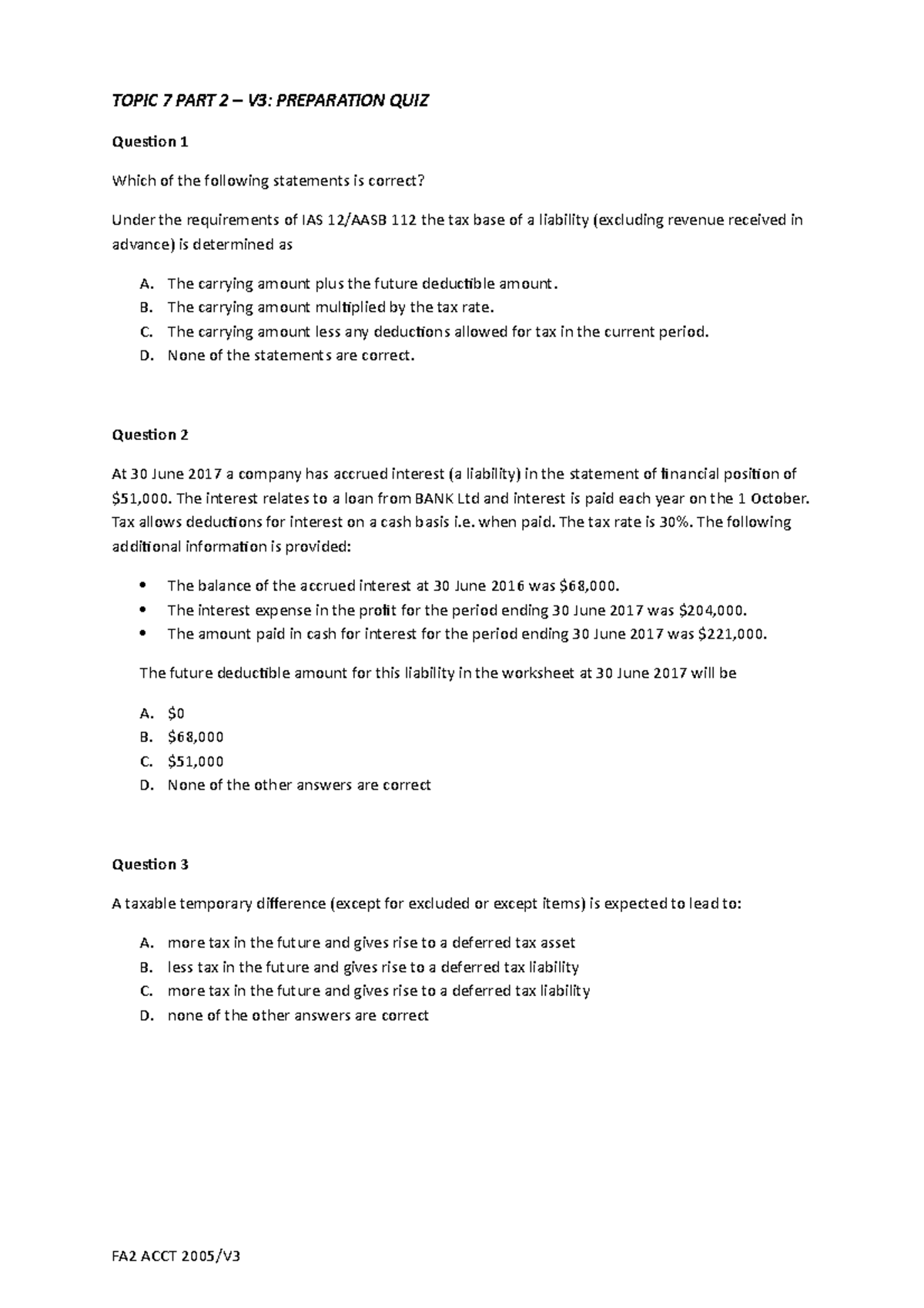 Topic 7 Part 2 - Week 10 Inclass quiz - TOPIC 7 PART 2 – V3 ...