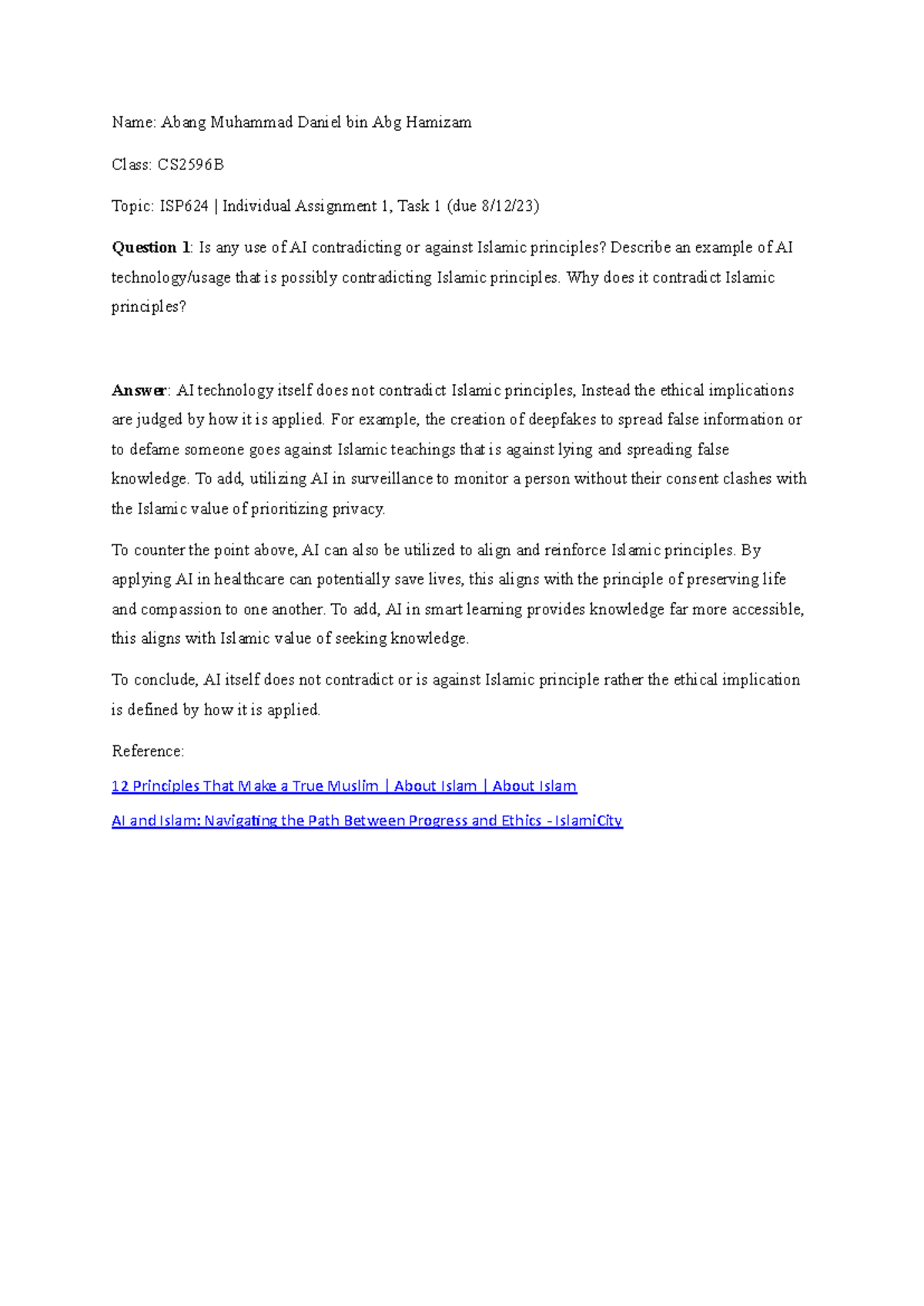 ISP624 Task1 Jonathan - Name: Abang Muhammad Daniel bin Abg Hamizam ...