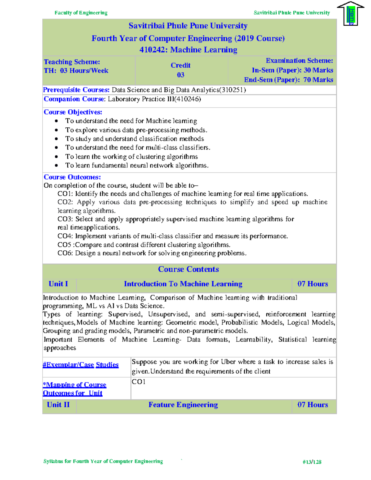 ML 2019 Syllabus Sem 1 - nil - Faculty of Engineering Savitribai Phule Pune University ...