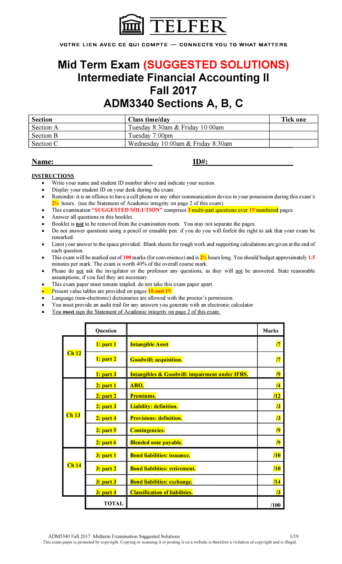 MidTerm 30 August 2019, answers - Mid Term Exam (SUGGESTED SOLUTIONS) Intermediate Financial ...
