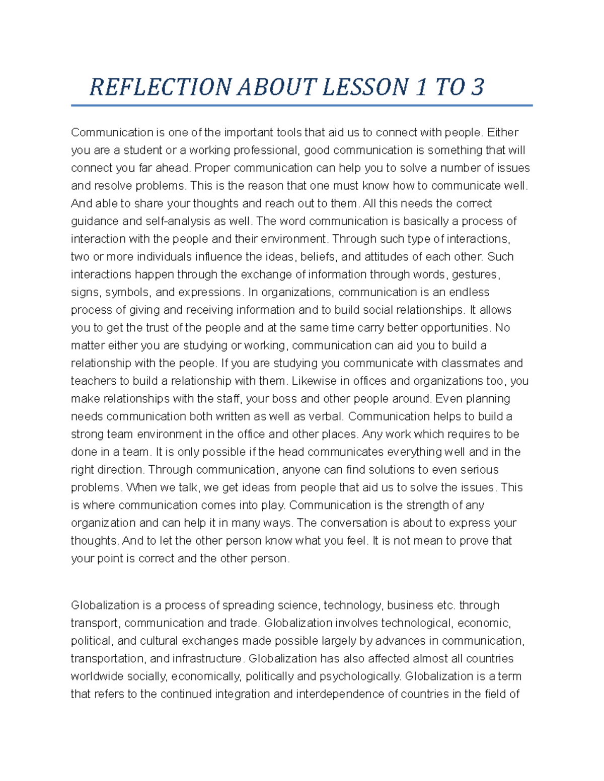 Reflection About Lesson 1 TO 3 - REFLECTION ABOUT LESSON 1 TO 3 ...