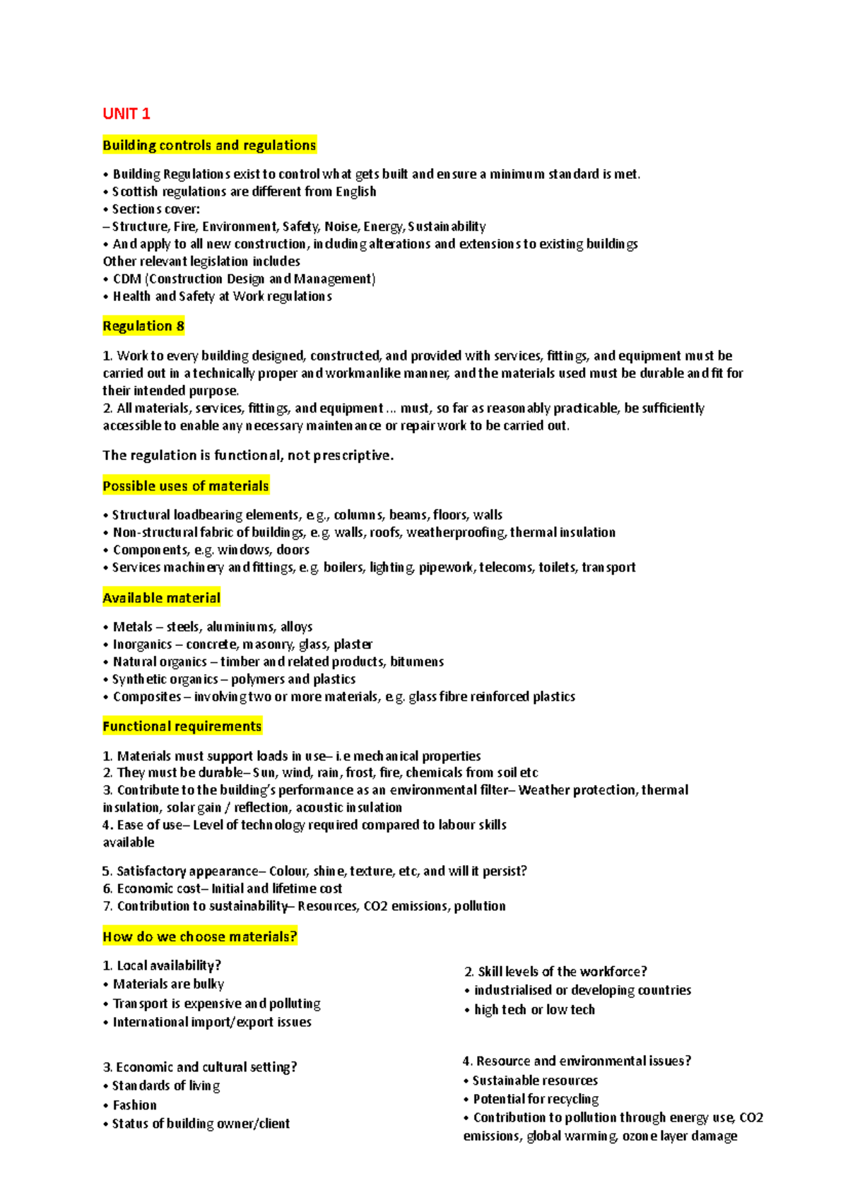 Cons tech cheat sheet - UNIT 1 Building controls and regulations ...