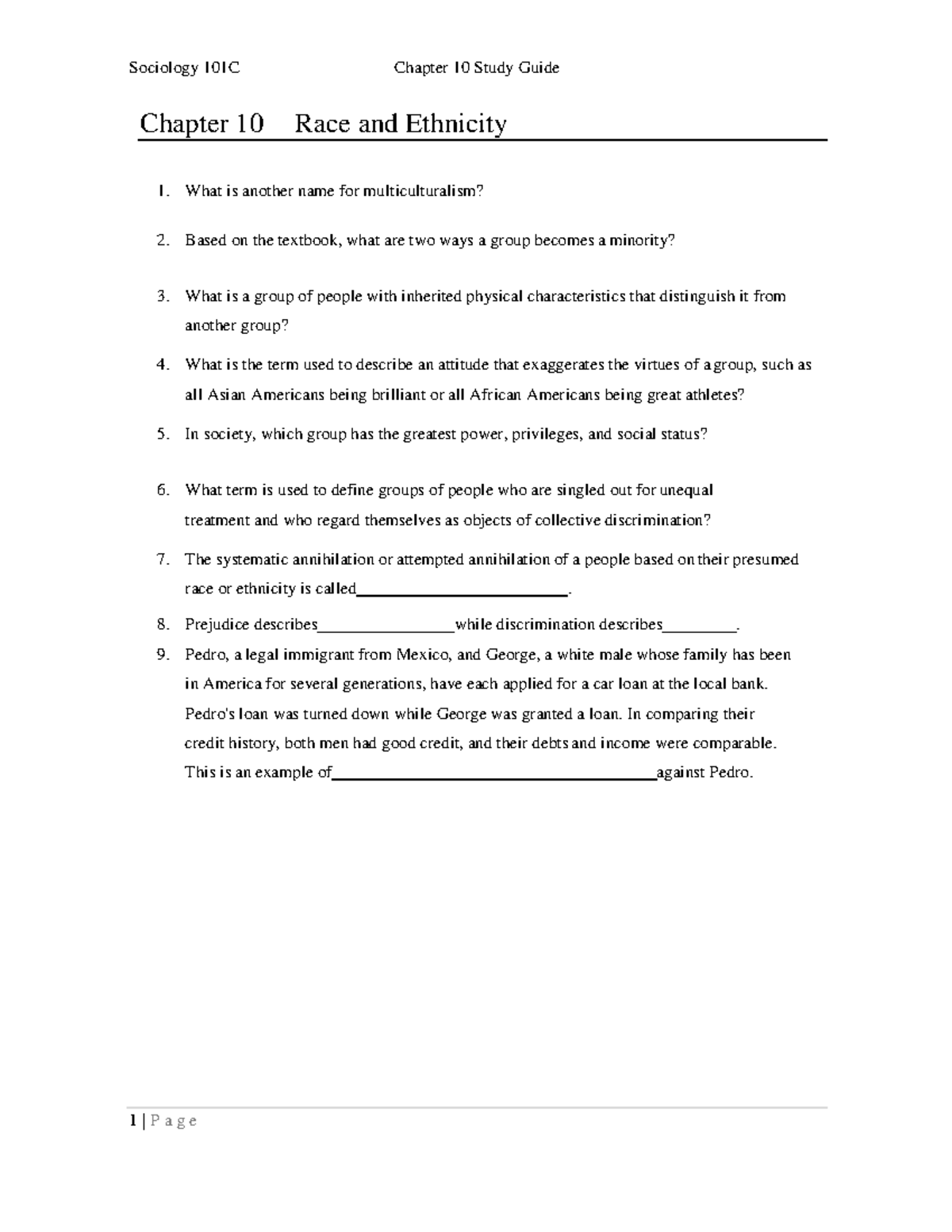 Chapter 10 Study Guide - dadadfasd adsfa sdafdafd a dfa - Sociology ...
