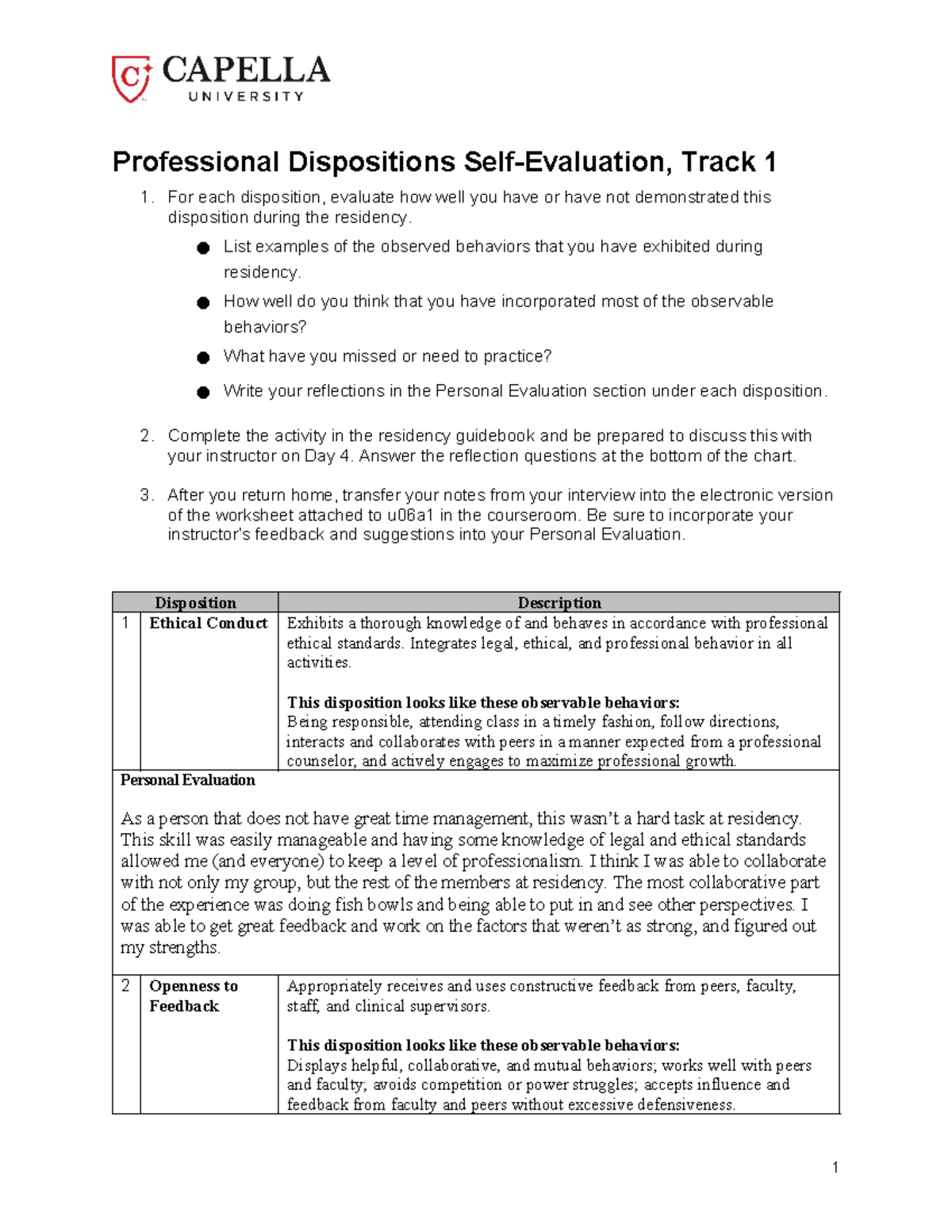 Cf professional dispositions self evaluation Track 1 Guidebook v2 ...