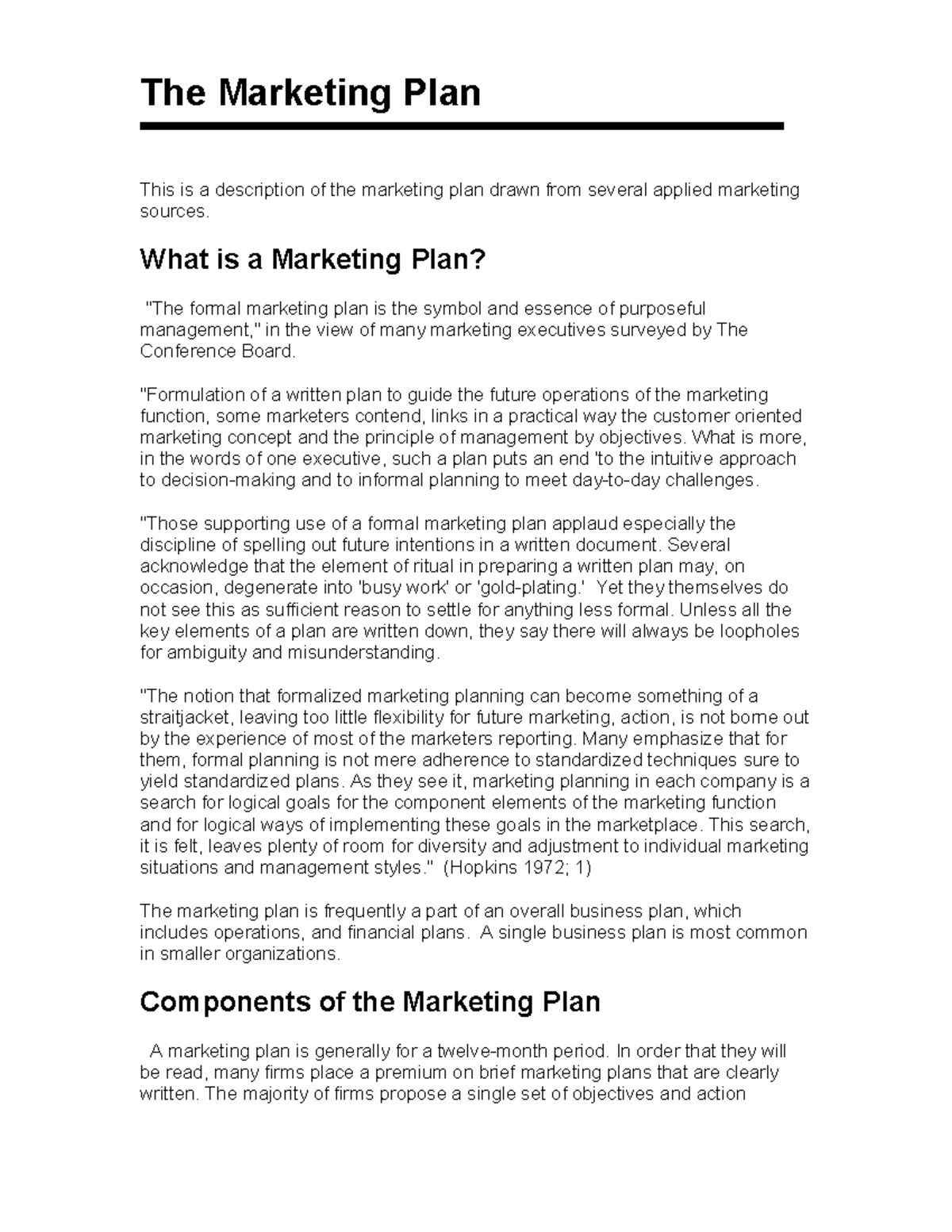 The Marketing Plan - The Marketing Plan This is a description of the ...