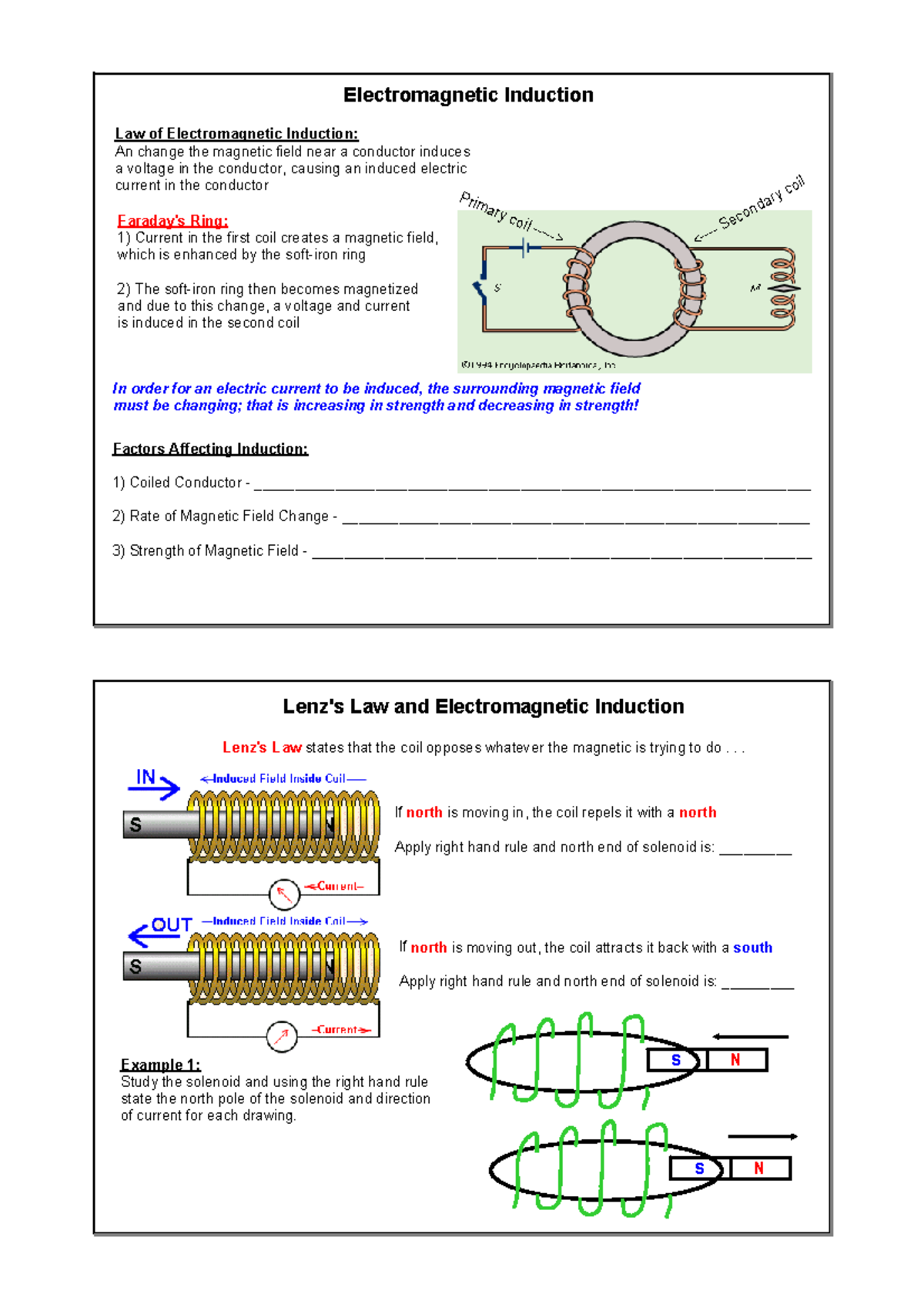 47a - Lenz's Law Electromagnetic Induction - Electromagnetic Induction ...