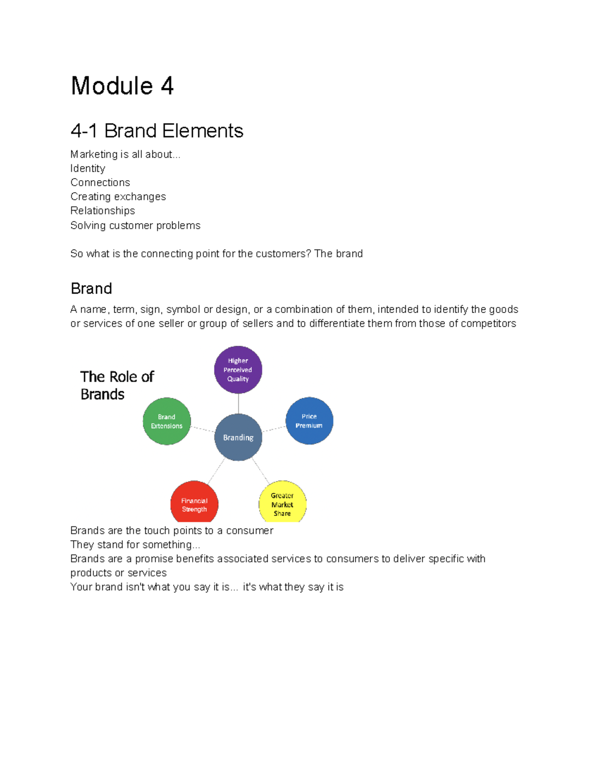 Module 4 - Module 4 4-1 Brand Elements Marketing is all about ...