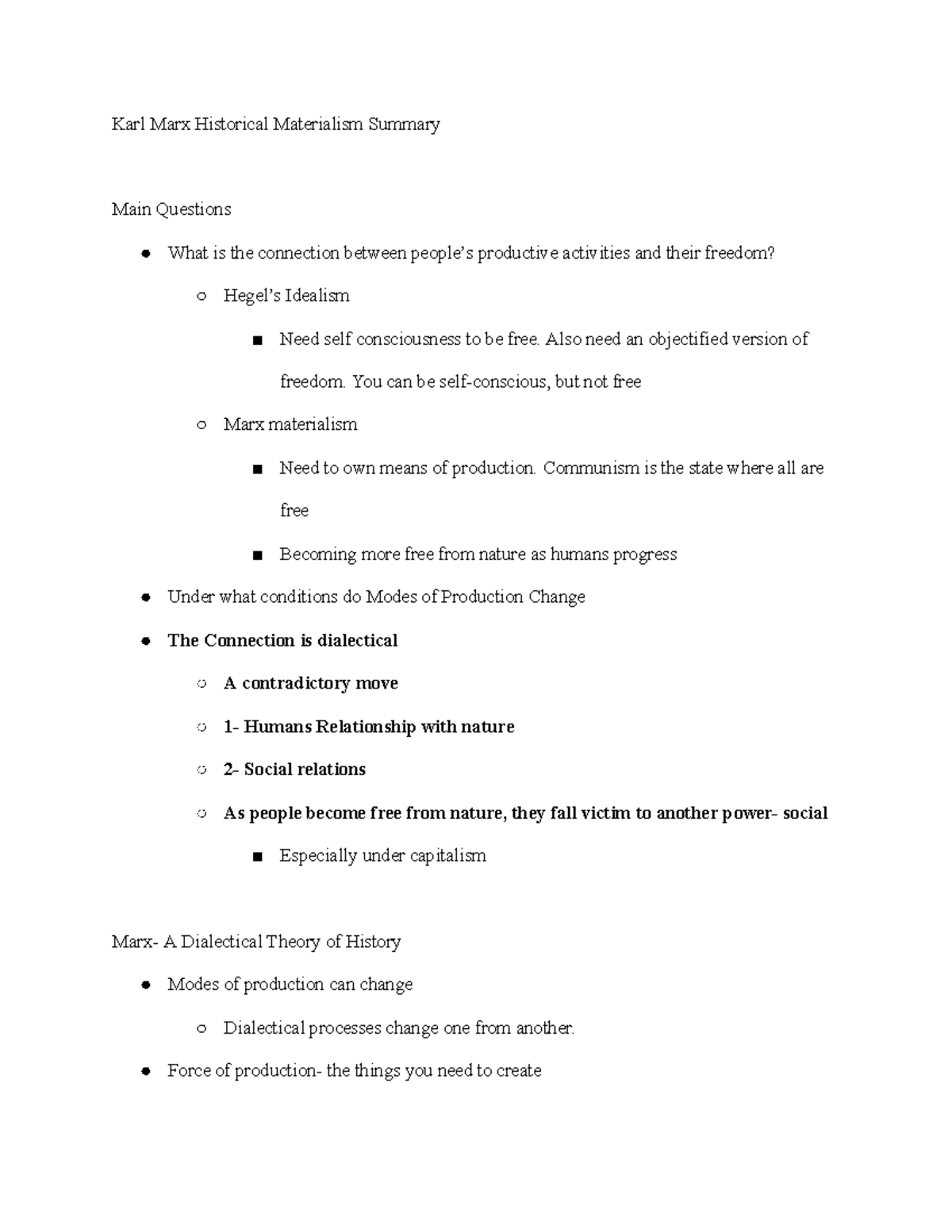 Karl Marx Historical Materialism Summary - Also need an objectified ...
