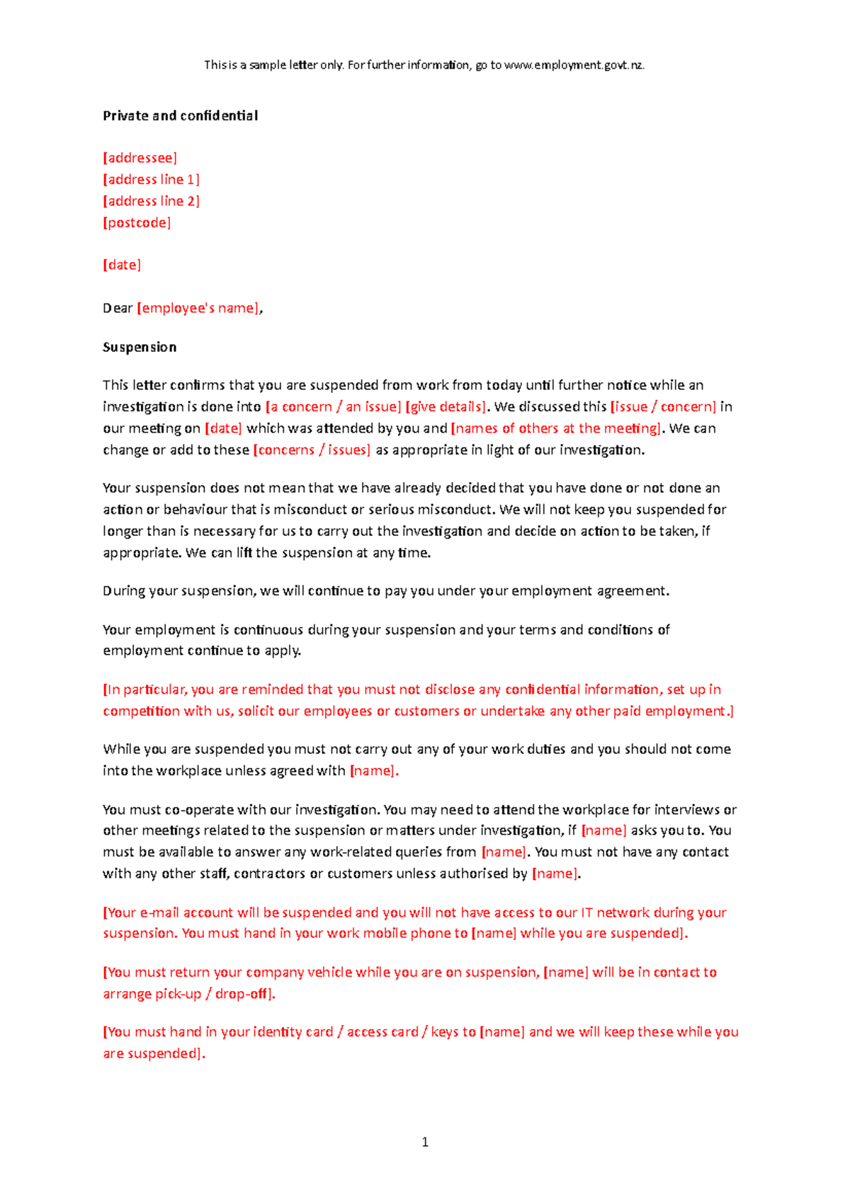 Suspension Letter Template