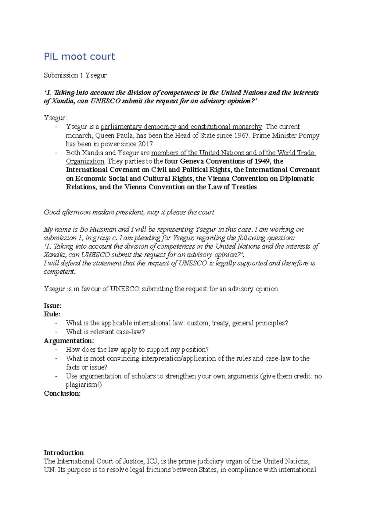 PIL moot court - PIL moot court Submission 1 Ysegur ‘1. Taking into ...
