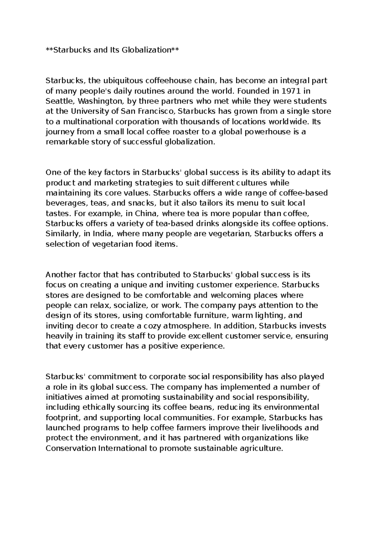 Starbucks and Its Globalization - Starbucks and Its Globalization ...