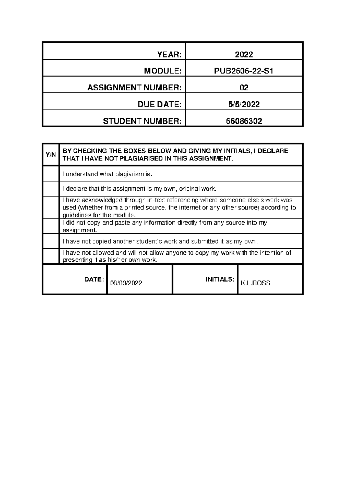 PUB2606- Assigment 02 - assignments - YEAR: 2022 MODULE: PUB2606-22-S ASSIGNMENT NUMBER: 02 DUE ...
