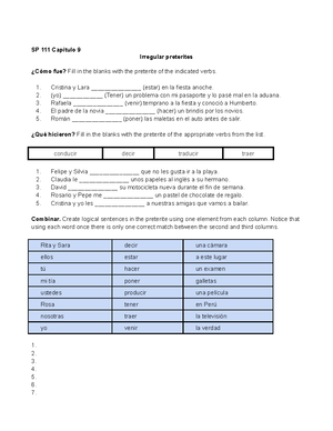 Chapter 10 Notes - Capitulo 10: El Imperfecto: - El tiempo pasado ...