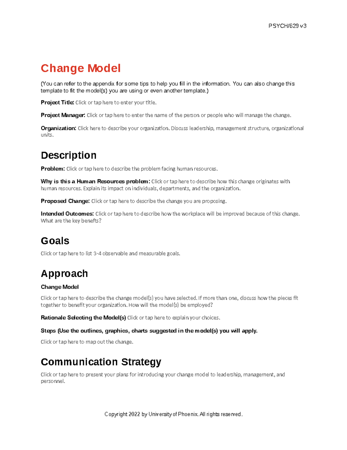 Change model - PSYCH/ 629 v 3 Change Model (You can refer to the ...